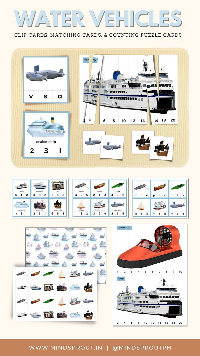 Preschool Activity on WATER VEHICLES Kindergarten Exercises Homeschool ...