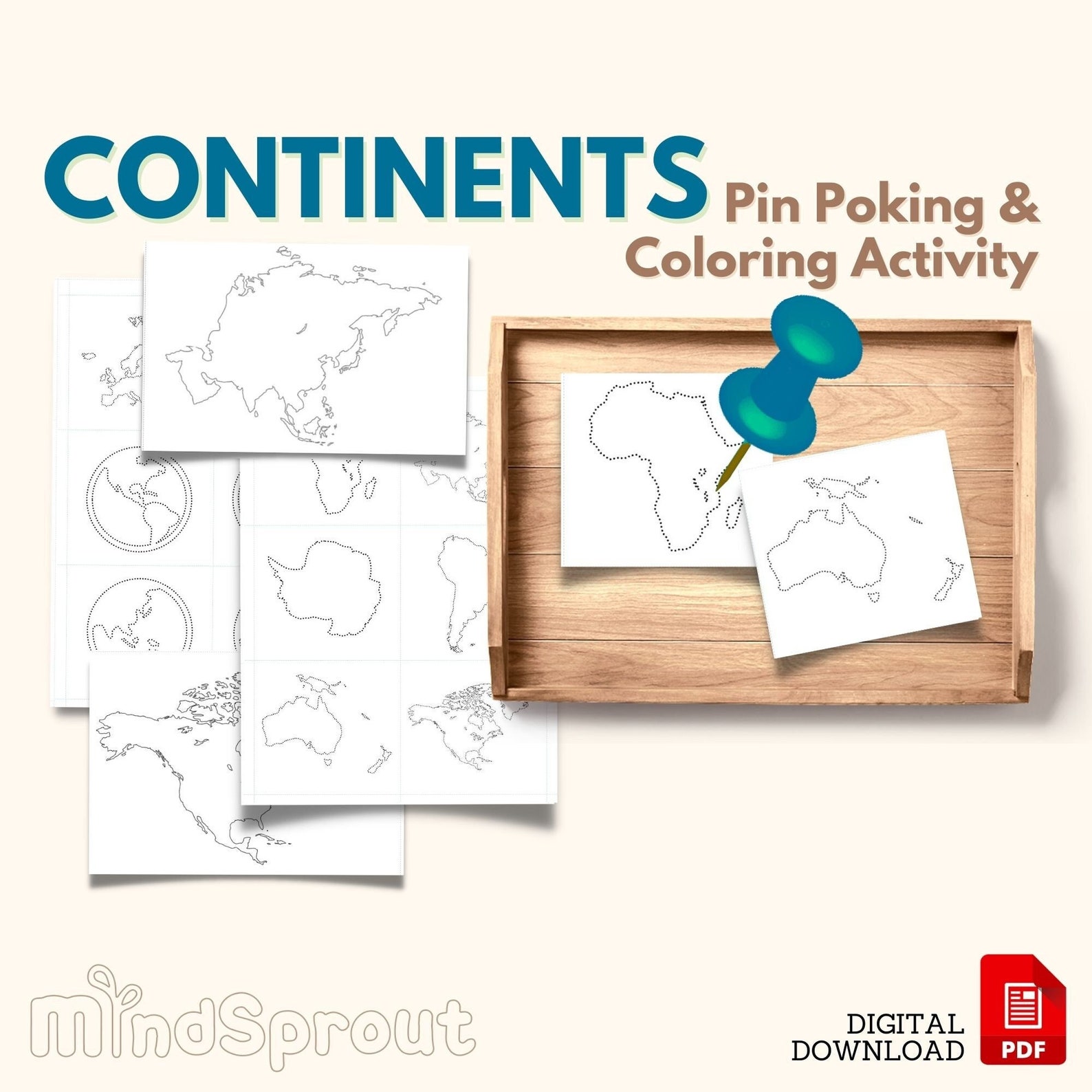 Continents Push Prick Punch Pin Poke Activity Fine Motor Skill Work ...