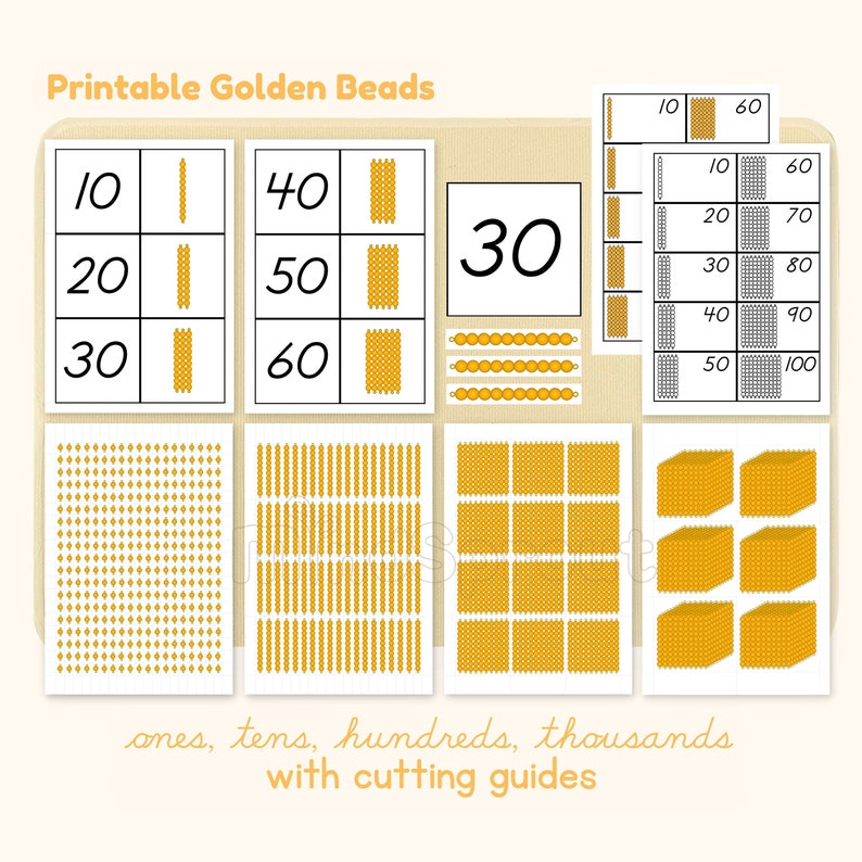 Golden Beads Material Large Number Cards BUNDLE Montessori Math ...