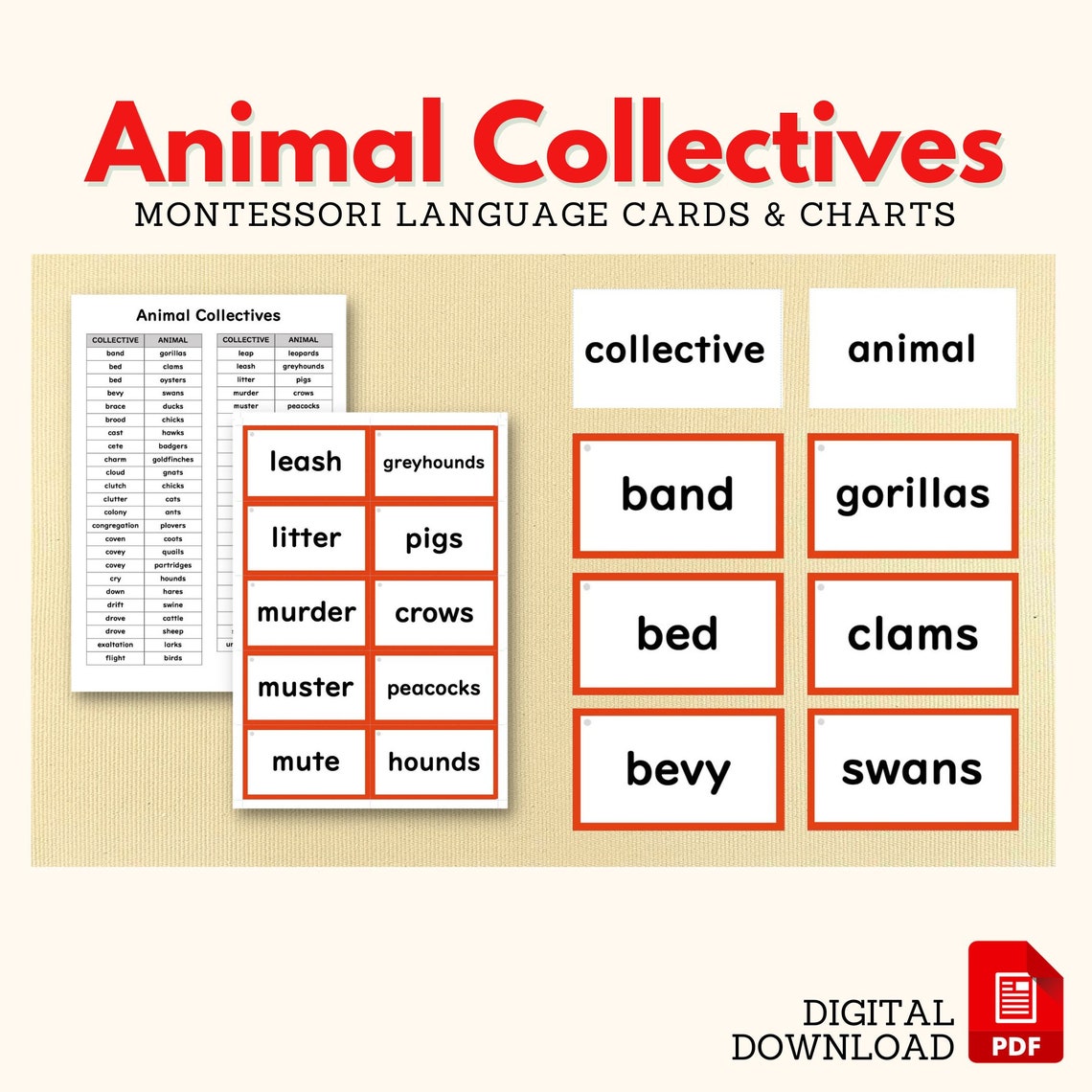Animal Vocabulary Cards Charts Montessori Language Material BUNDLE ...
