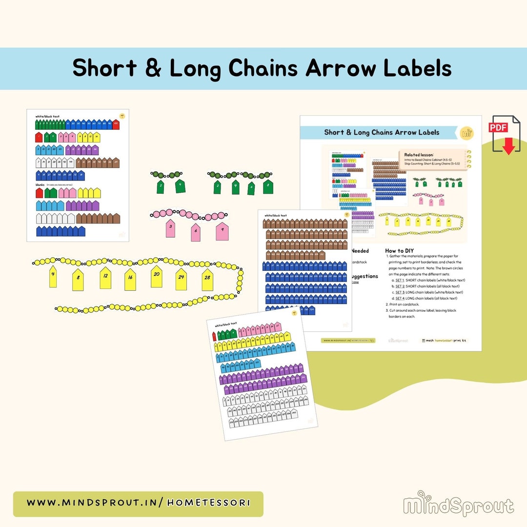 Montessori Short Chain and Long Chain Labels Montessori Math Material ...