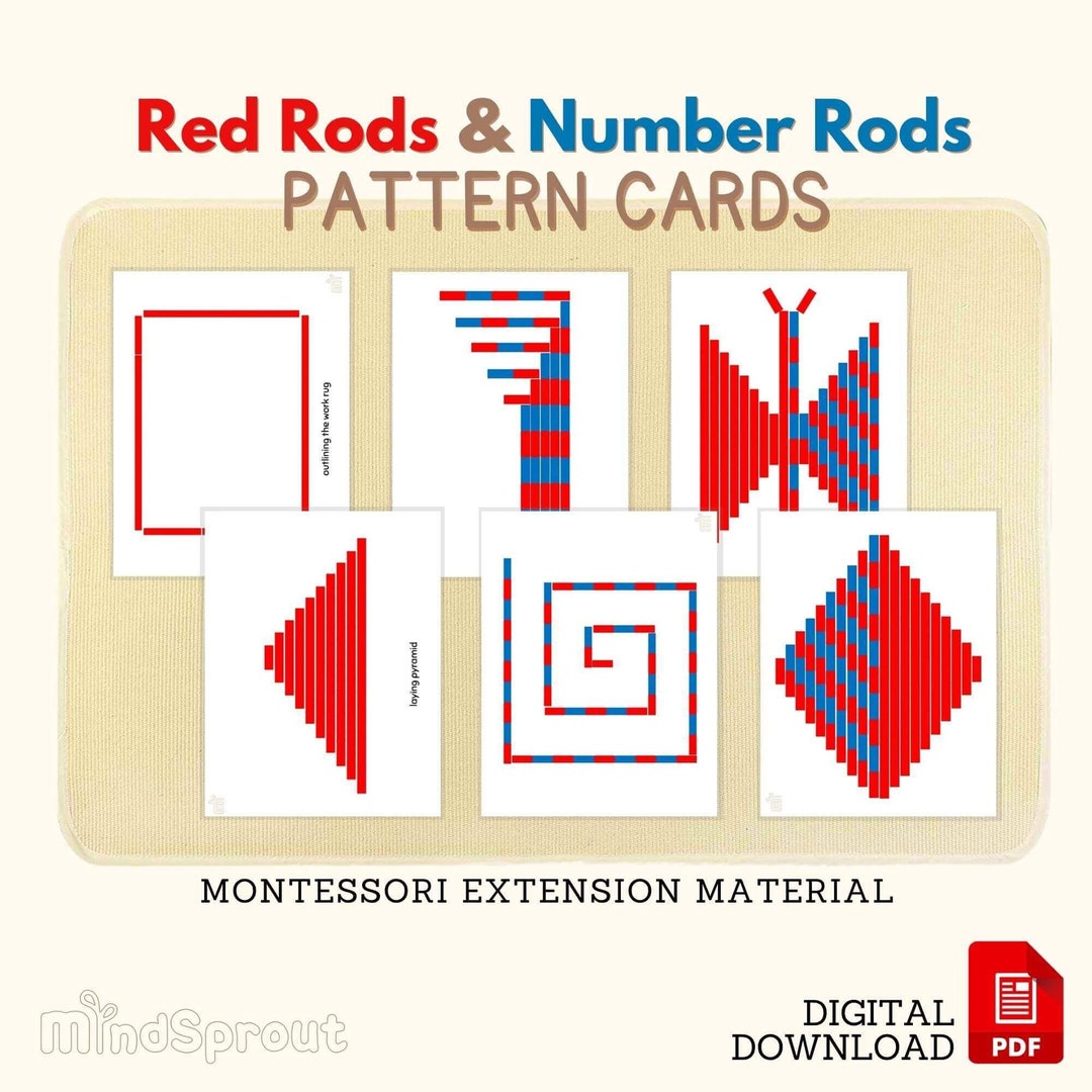 Red Rods and Number Rods Pattern Cards Montessori Sensorial Material ...