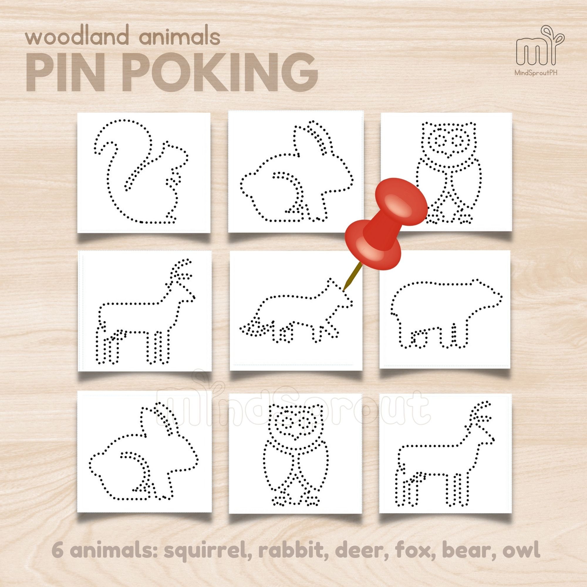 Woodland Animals Push Pin Poke Prick Punch Activity, Fine Motor Skills ...