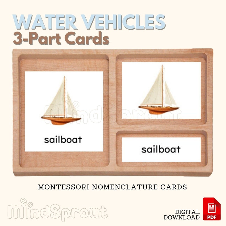 WATER VEHICLE 3-part Card Montessori Language Nomenclature Classified ...