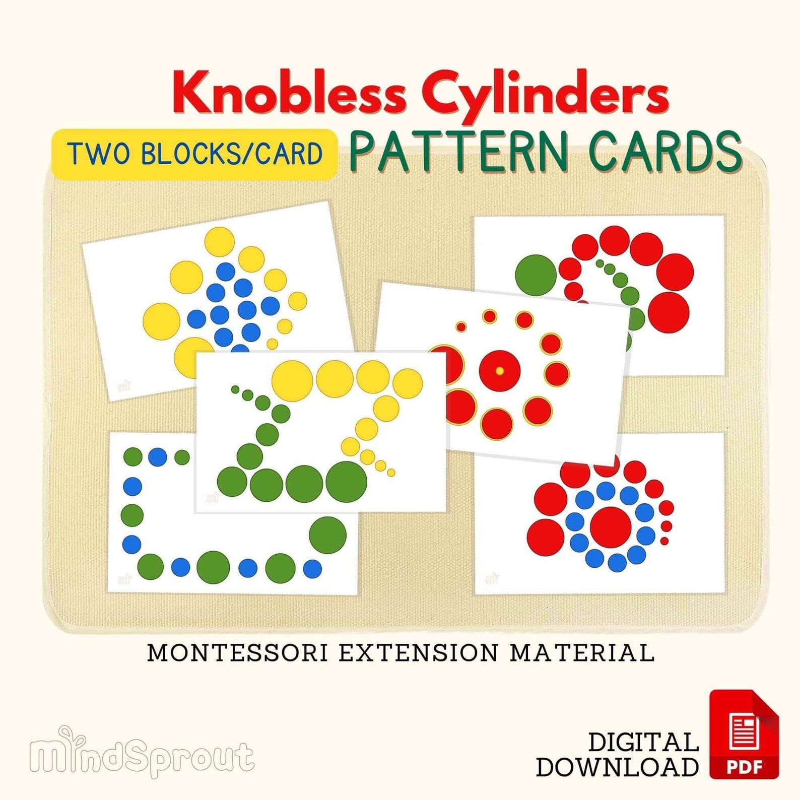 Knobless Cylinders Pattern Cards (2 Blocks/card) Montessori Sensorial ...
