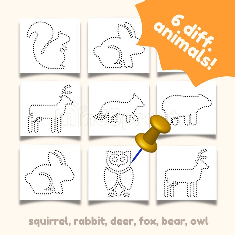 Woodland Animals Push Pin Poke Prick Punch Activity, Fine Motor Skills ...
