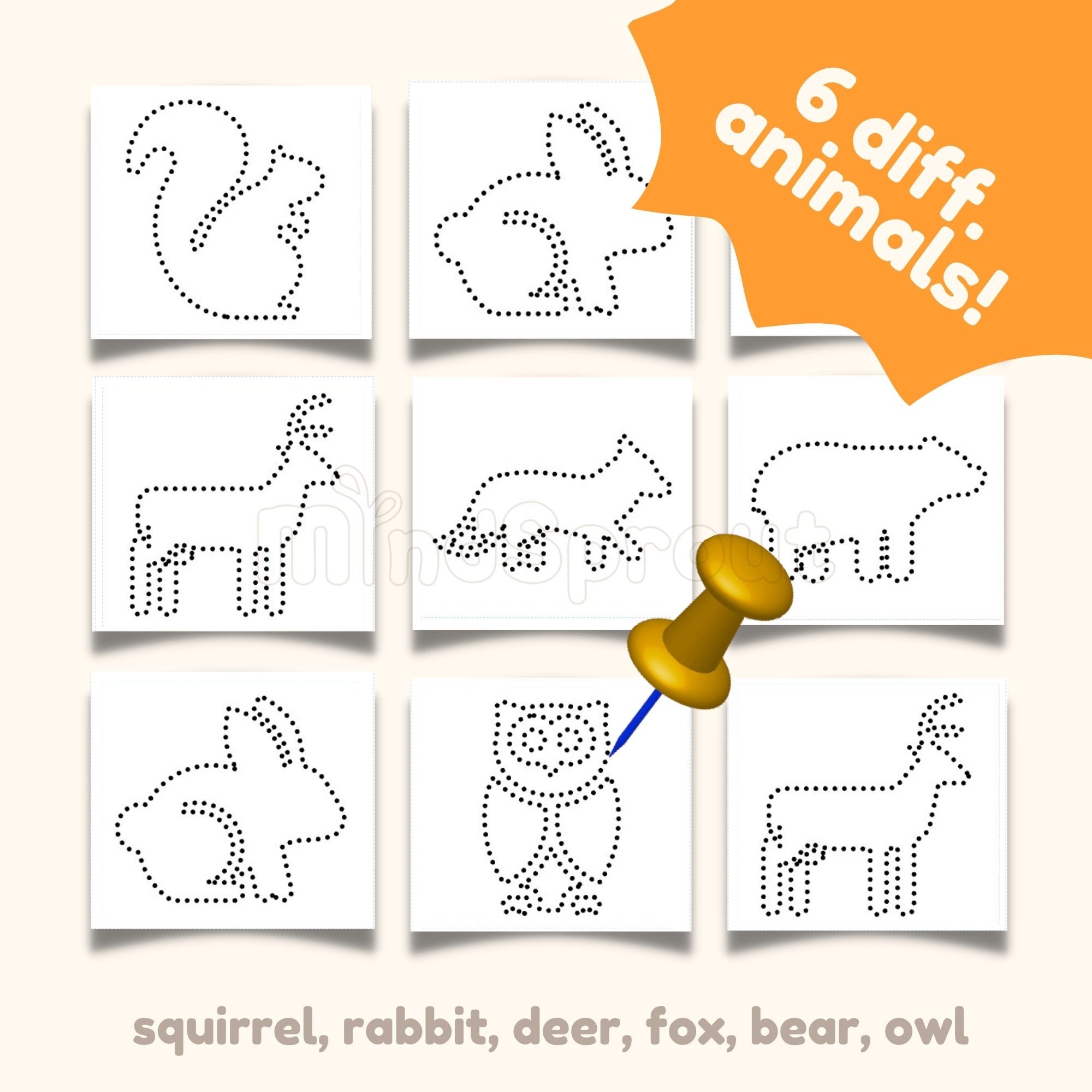 Woodland Animals Push Pin Poke Prick Punch Activity, Fine Motor Skills ...