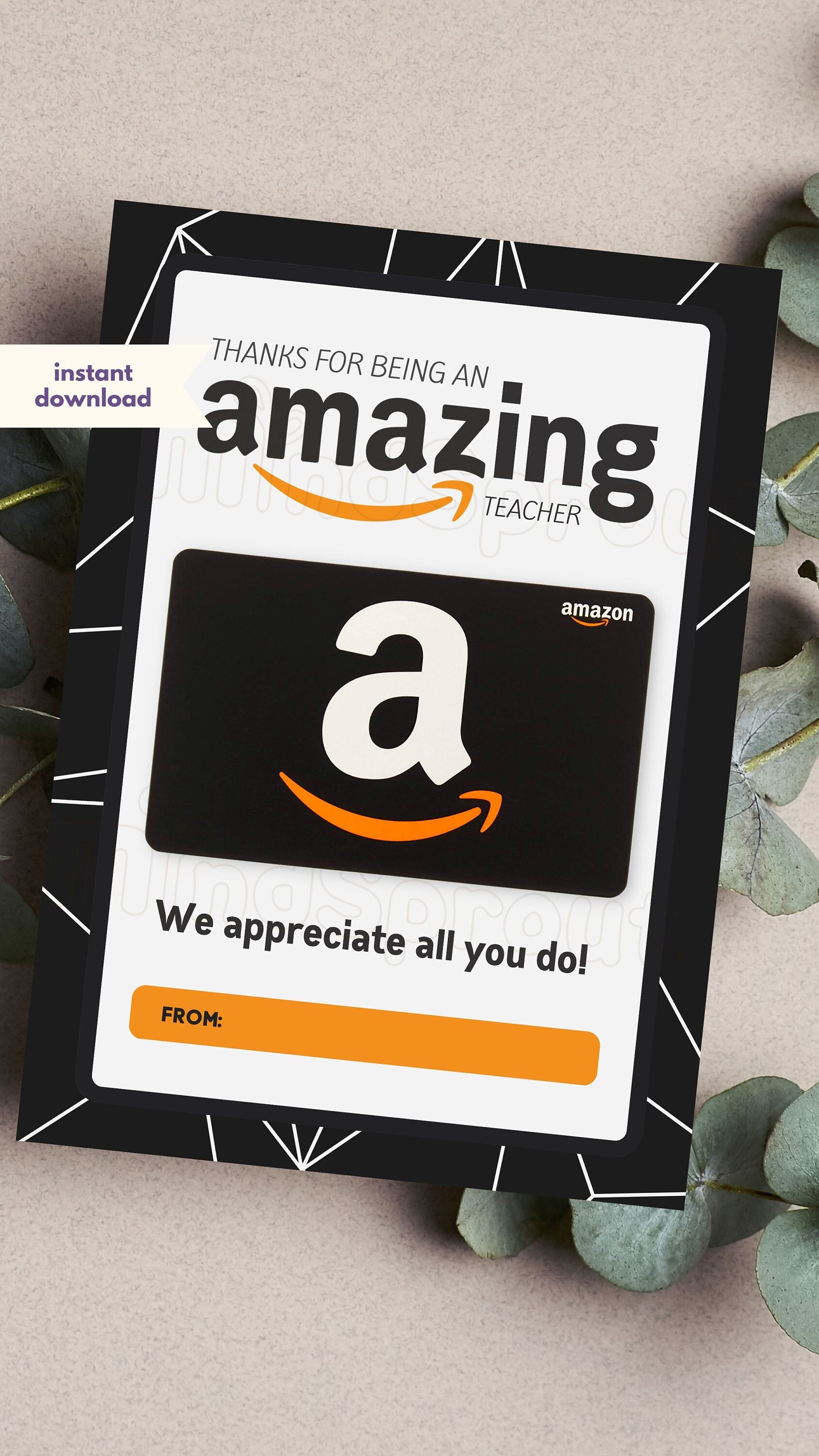 Amazon Gift Card Holder Gift for Teacher Appreciation Printable ...