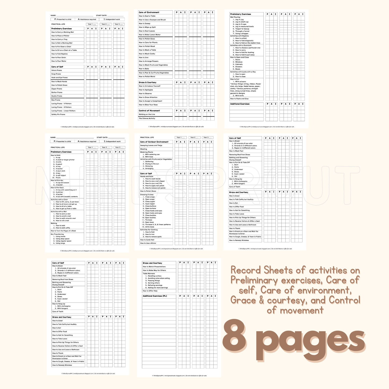 Primary Montessori Activities Monitoring Record Sheets Scope and ...