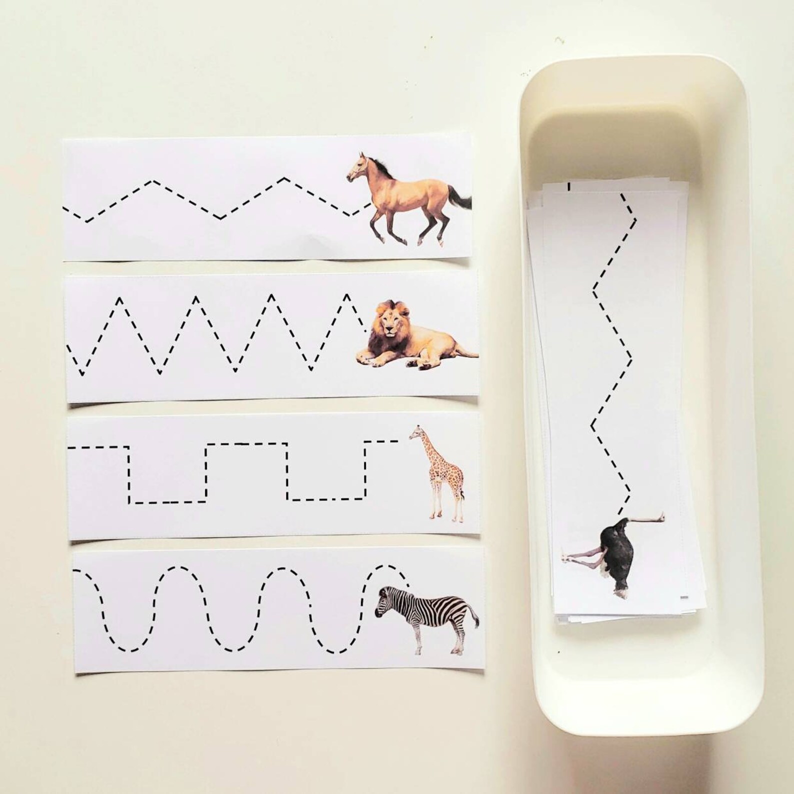 FARM & WILD ANIMALS Cutting Strips Sorting Mini Cards Scissors Cutting ...