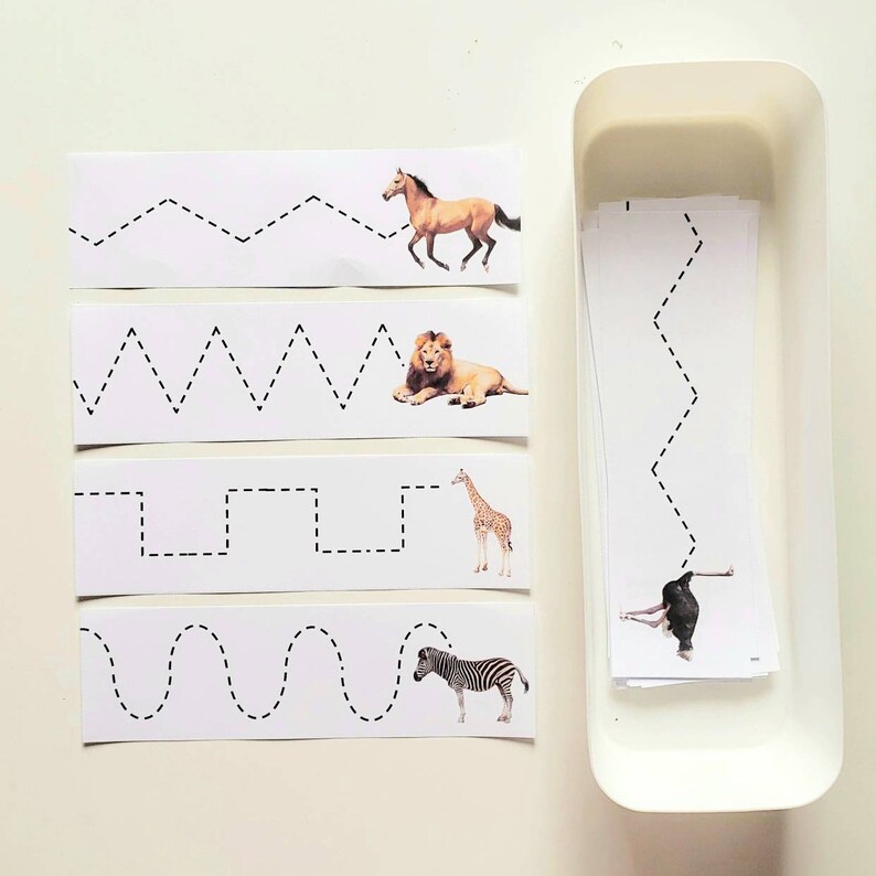 FARM & WILD ANIMALS Cutting Strips Sorting Mini Cards Scissors Cutting ...