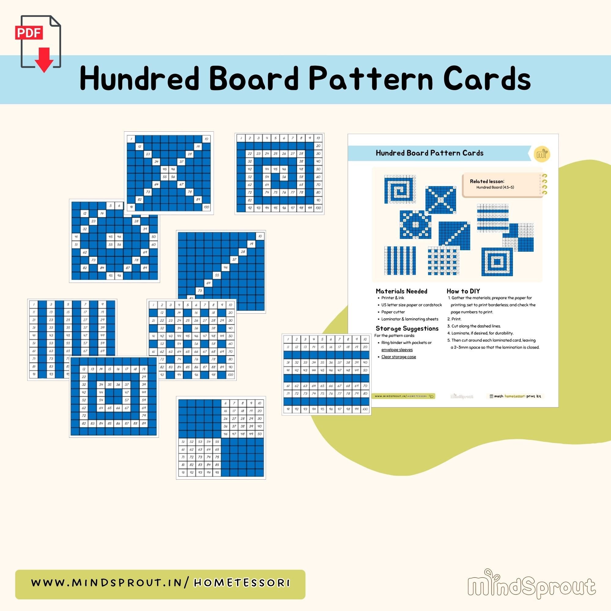 Hundred Board Pattern Cards Montessori Material Math Operations Hundred ...
