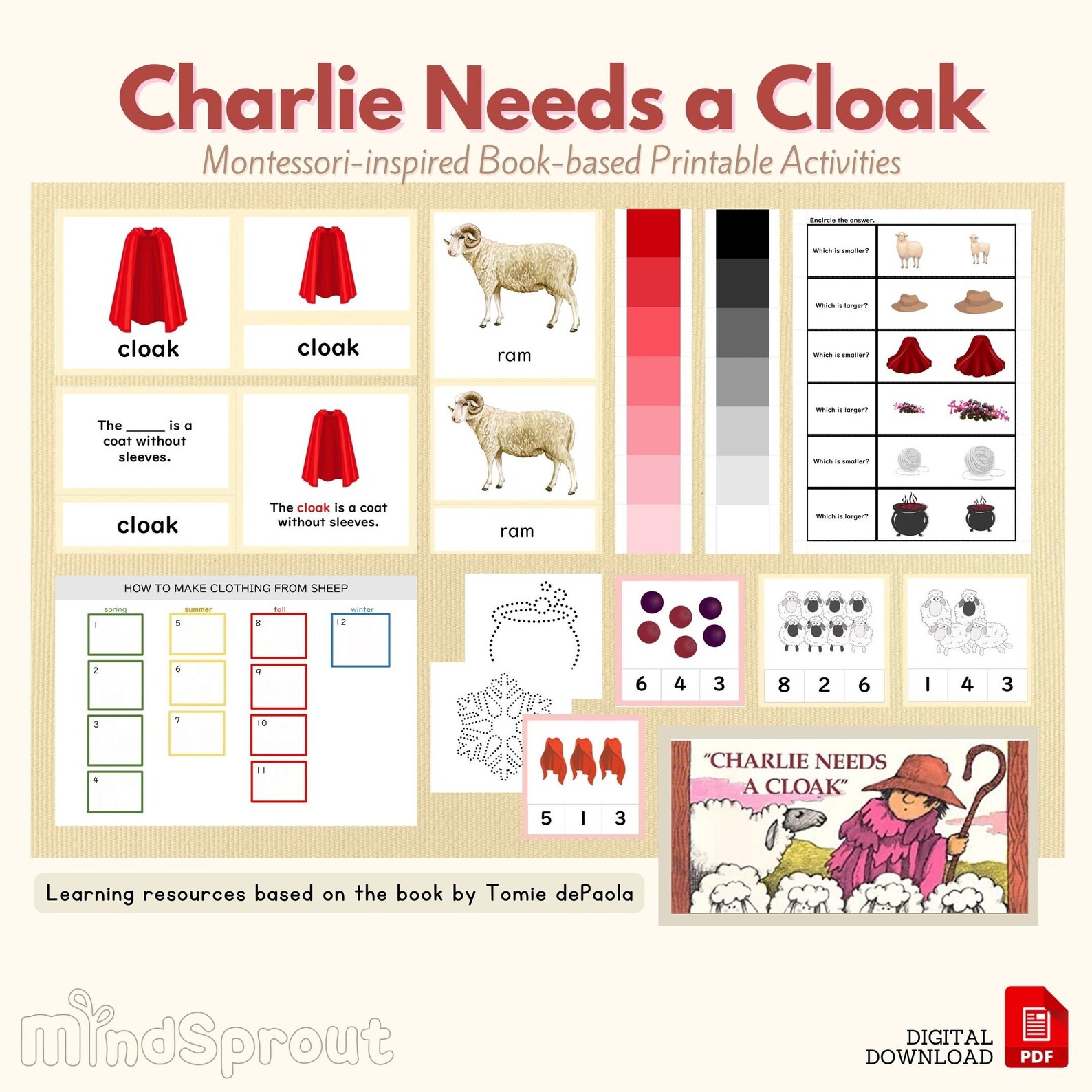 CHARLIE NEEDS A CLOAK Book-based Activities Bundle Montessori Language ...