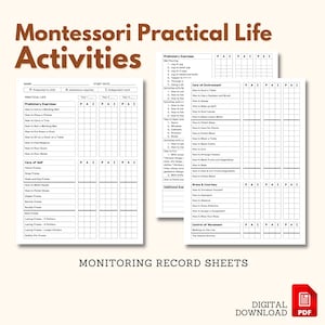 Primary Montessori Activities Monitoring Record Sheets Scope and ...