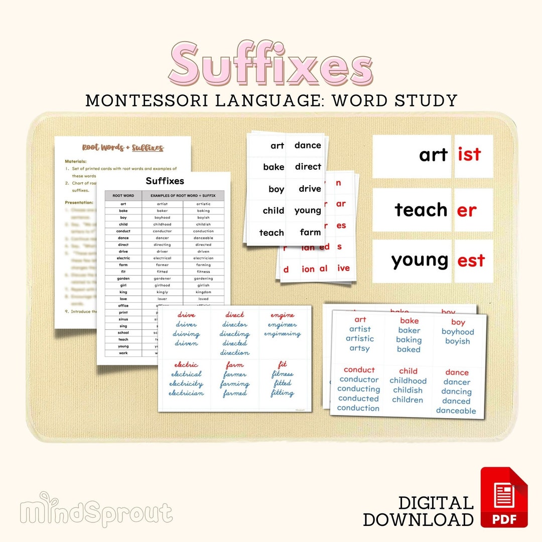Montessori SUFFIXES Word Study Montessori Language Reading Writing ...