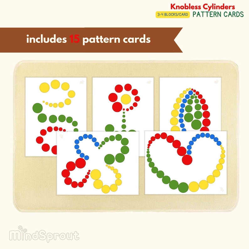 Knobless Cylinders Pattern Cards (3-4 Blocks/card) Montessori Sensorial ...