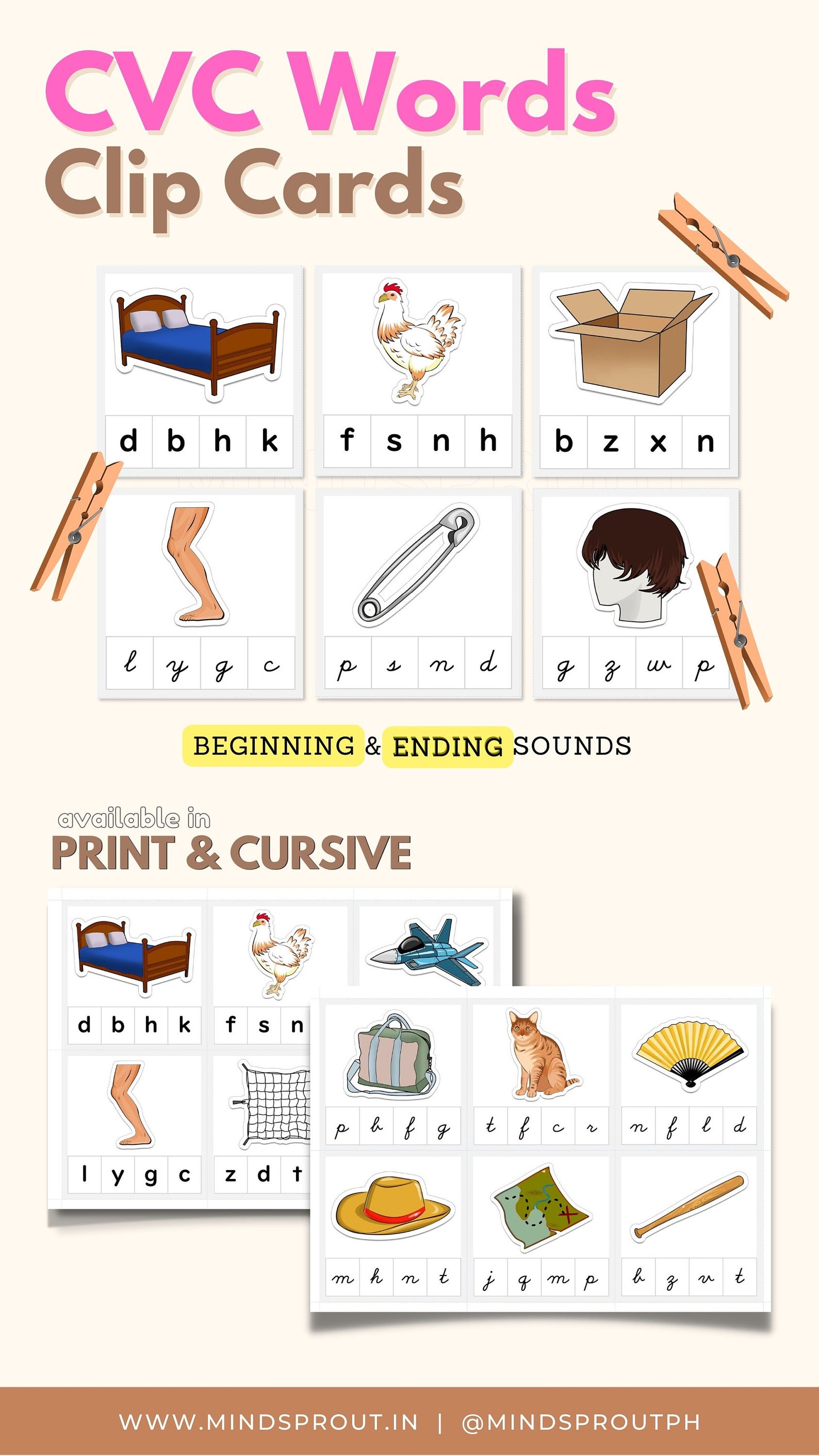 Kindergarten CVC Words Beginning and Ending Sounds Montessori Language ...