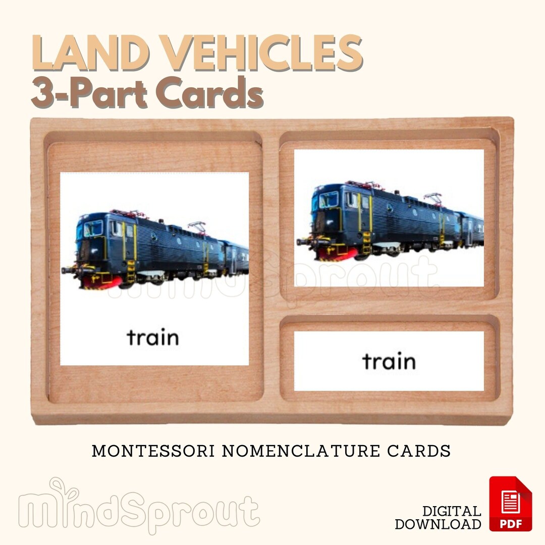 LAND VEHICLE 3-part Card Montessori Language Nomenclature Classified ...