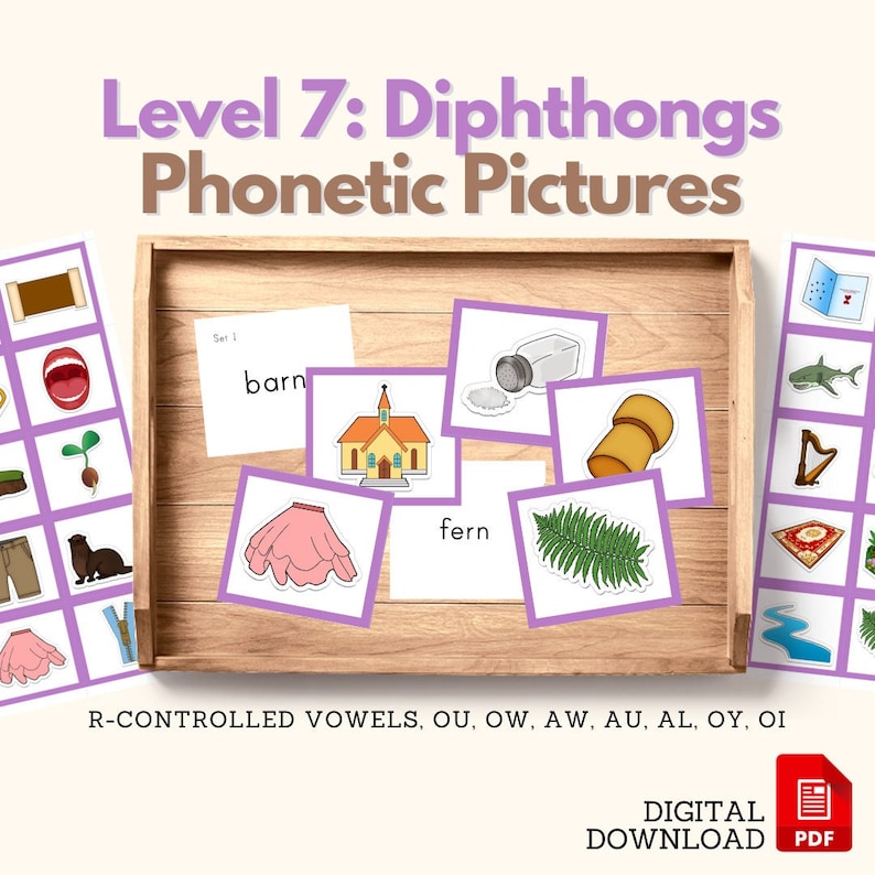 Montessori Language Phonetic Reading Printable Diphthongs Level 7 ...