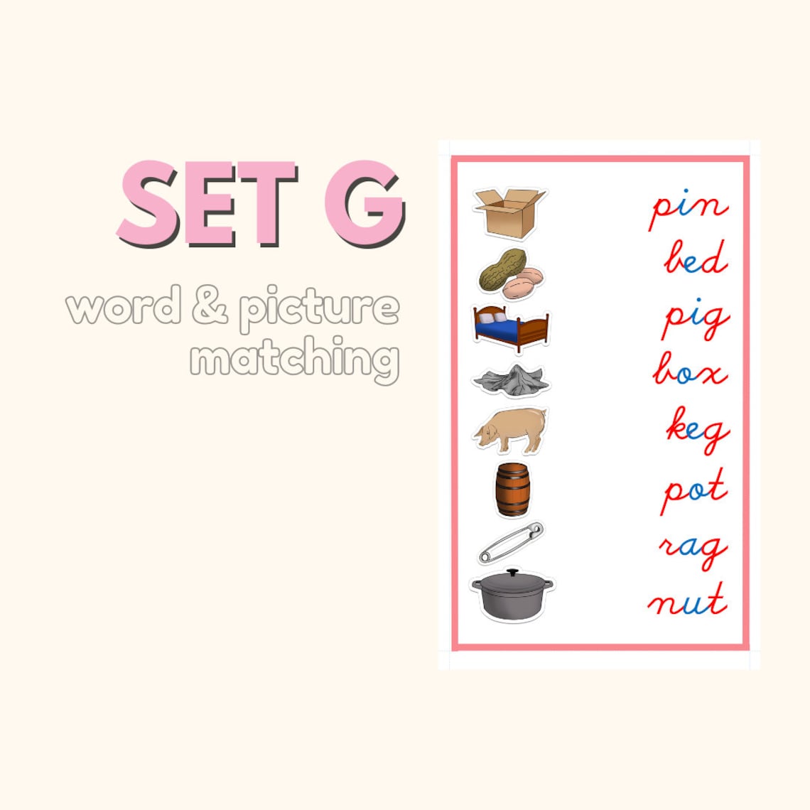 PINK Language Series PBG Montessori Language CVC Word Clip Card ...