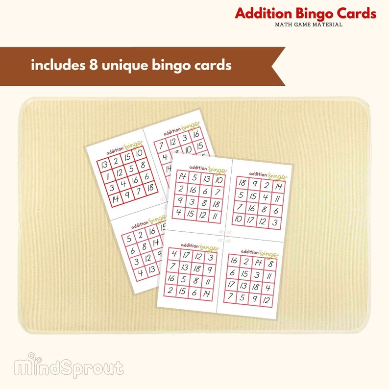 Addition Bingo Cards Addition Operations Equations Montessori Math ...