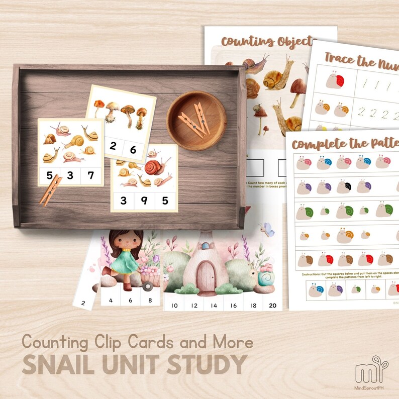 Snail Unit Study Preschool Activities Bundle Counting Clip Cards ...