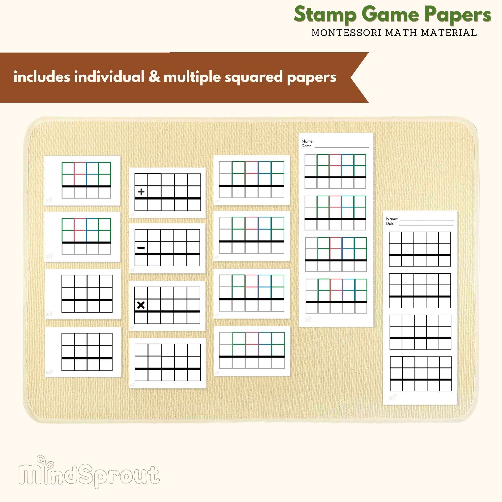 Montessori Equation Paper Montessori Stamp Game Paper Montessori Graph ...
