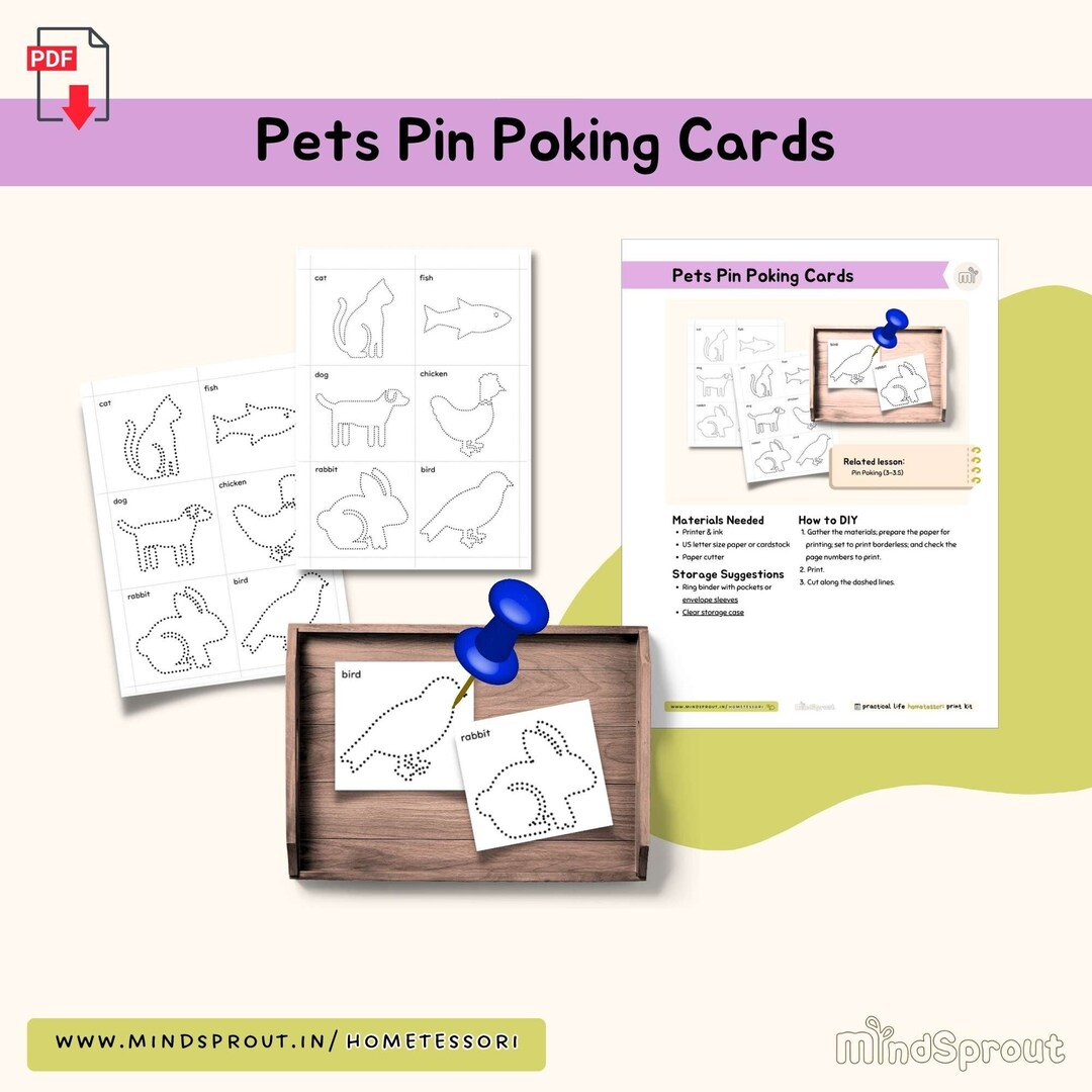 Pet Animals Push Pin Poke Prick Punch Activity, Fine Motor Skills Work ...
