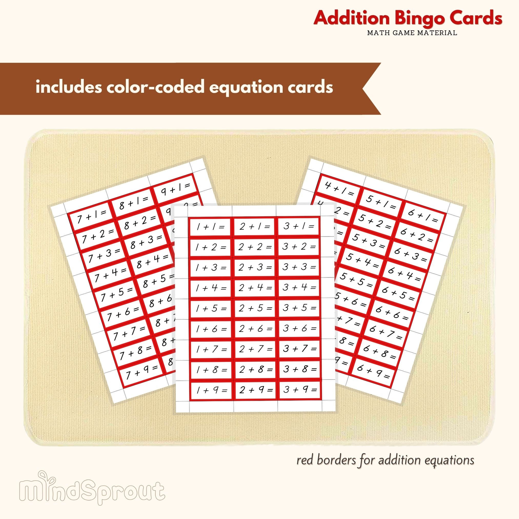 Addition Bingo Cards Addition Operations Equations Montessori Math ...