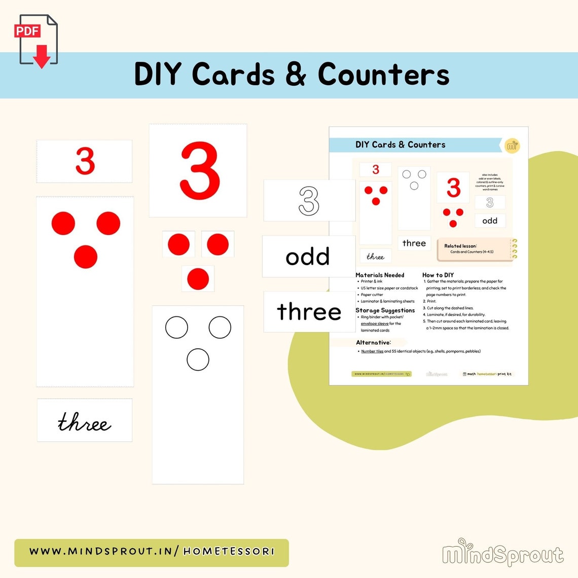 Cards and Counters Montessori Math Material Odd & Even Counting Numbers ...