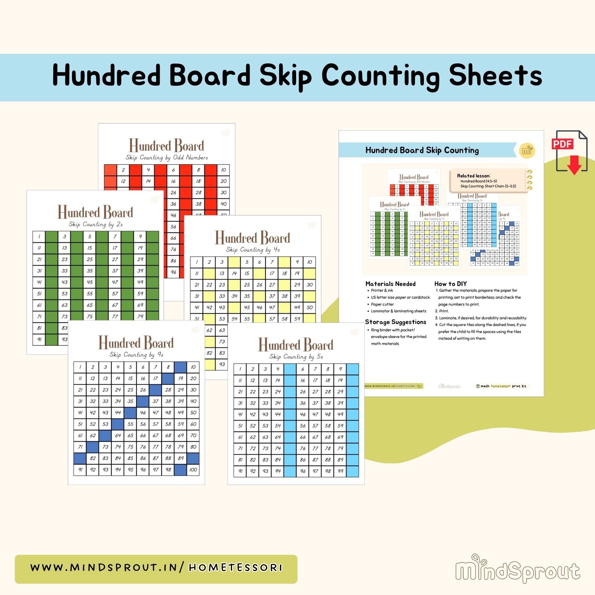 Montessori Skip Counting Hundred Board Extension Activity Montessori ...