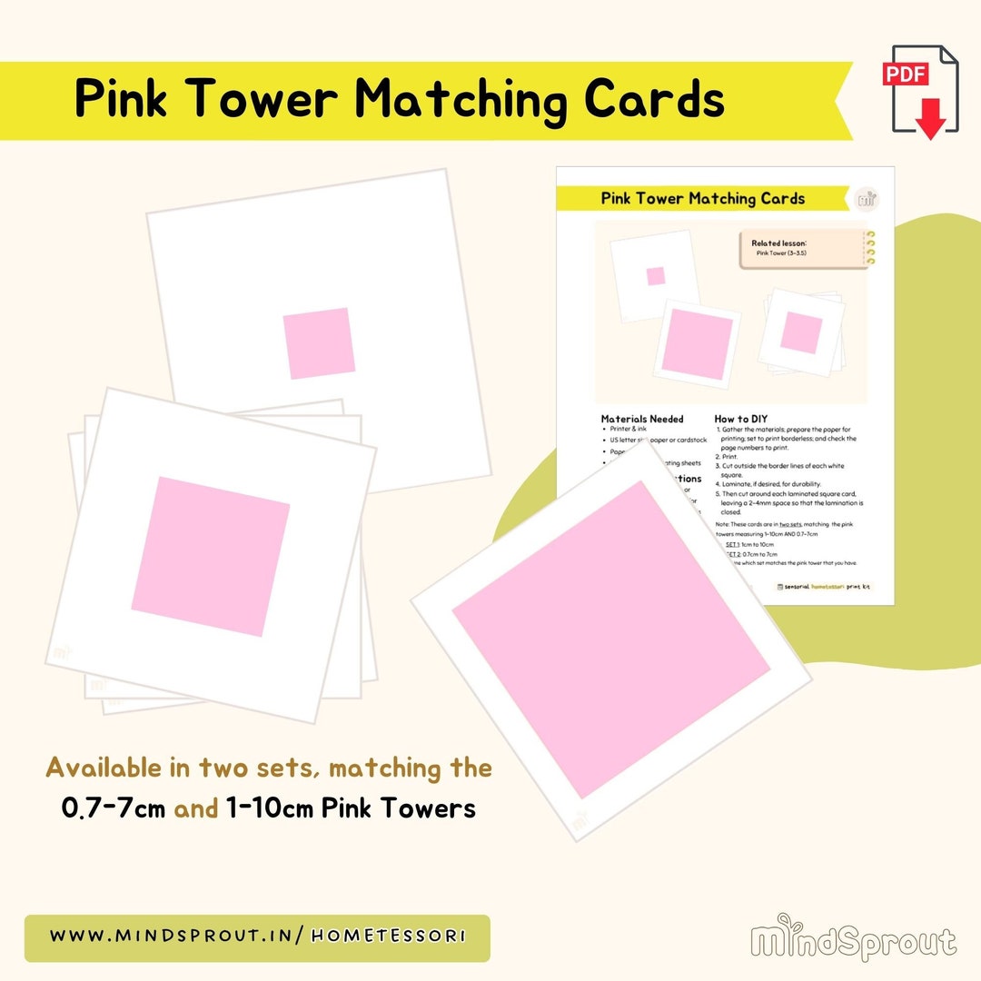 Pink Tower Matching Cards Montessori Sensorial Extension Material Small ...