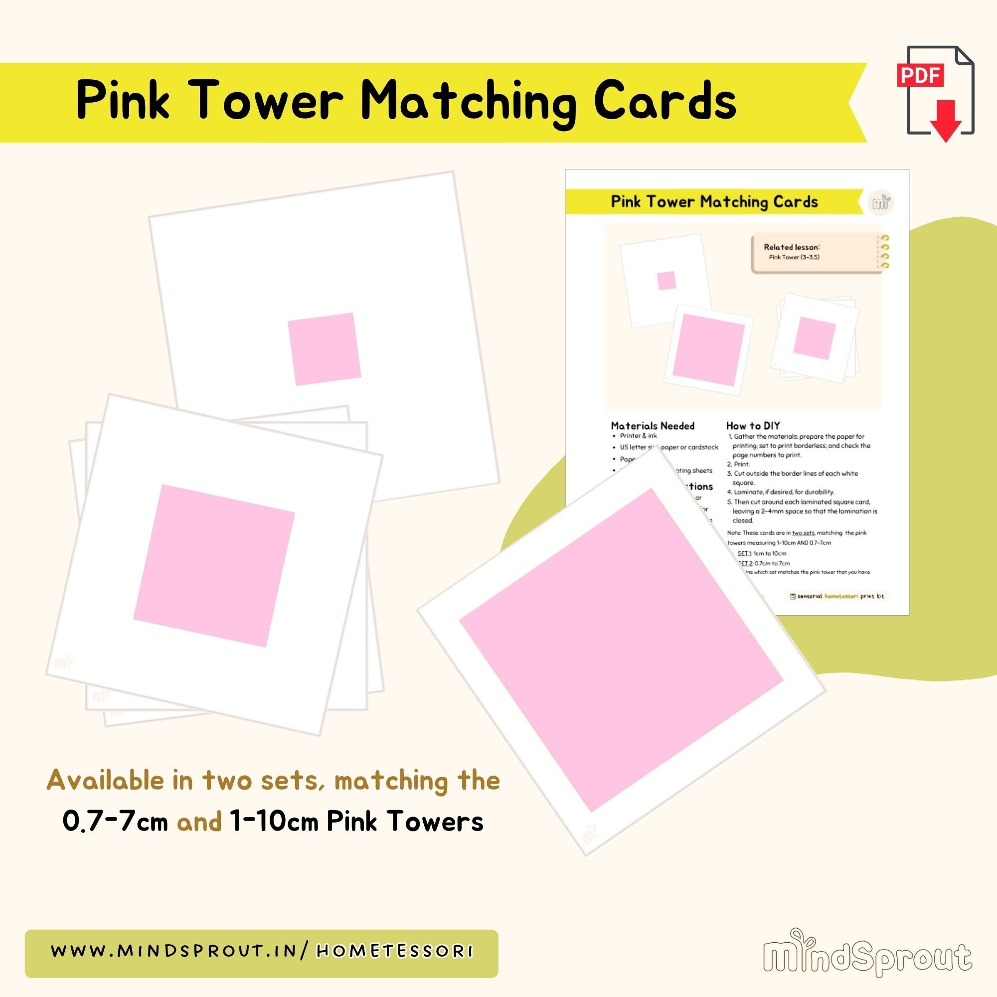 Pink Tower Matching Cards Montessori Sensorial Extension Material Small ...