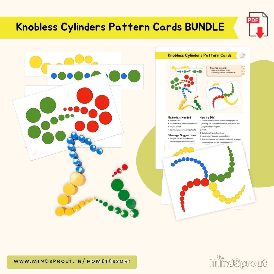 Knobless Cylinders Pattern Cards BUNDLE Montessori Sensorial Extension ...