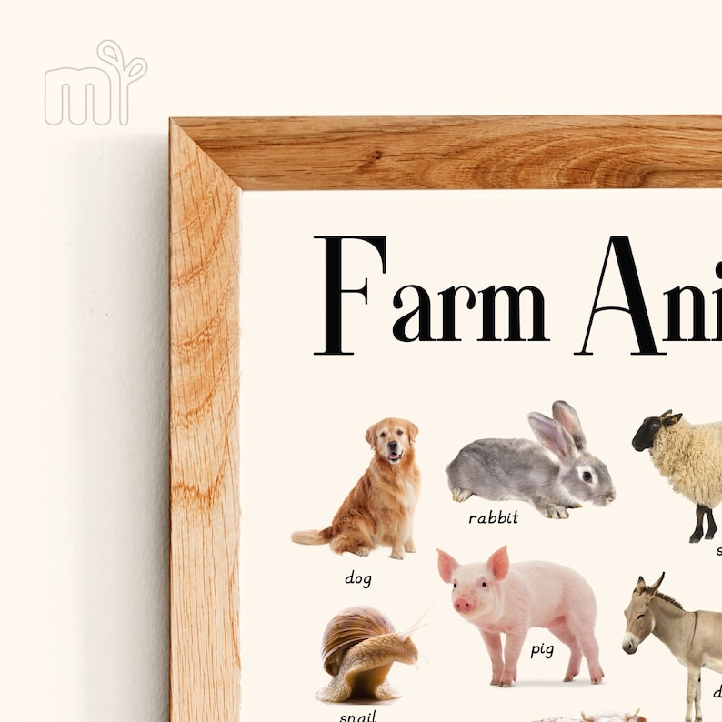 Educational Wall Art Montessori Chart Farm Animals Poster Home Decor ...