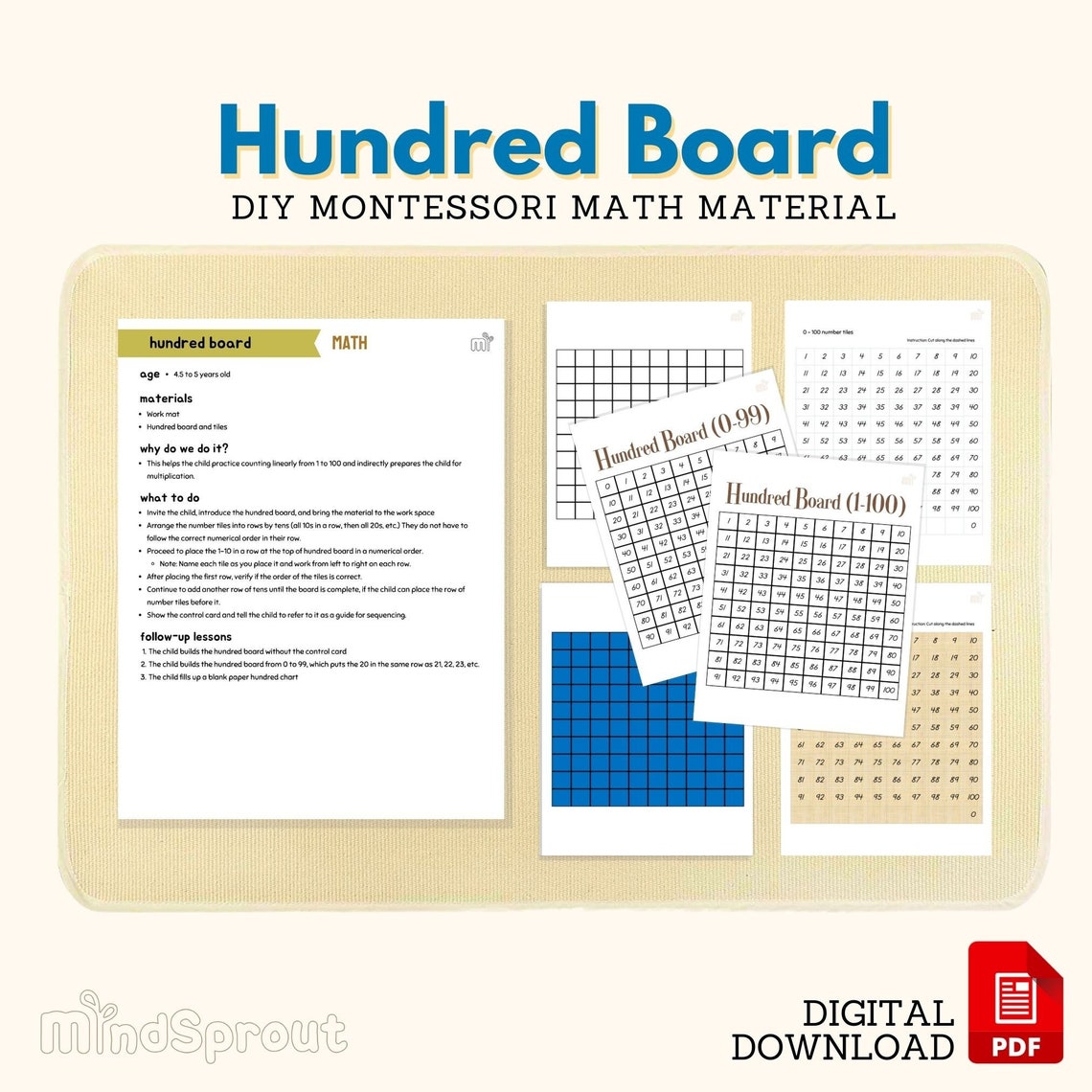 DIY Hundred Board Montessori Material Math Control Sheets D Material ...