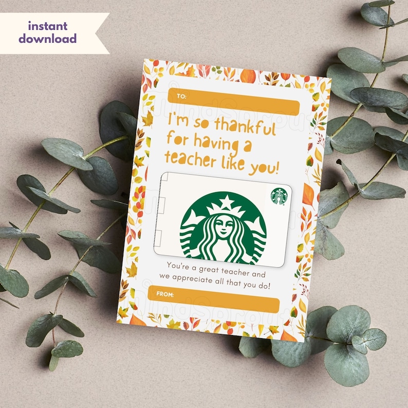 Thanksgiving Teacher Gift Card Holder Gift for Teacher Coffee Gift Card ...