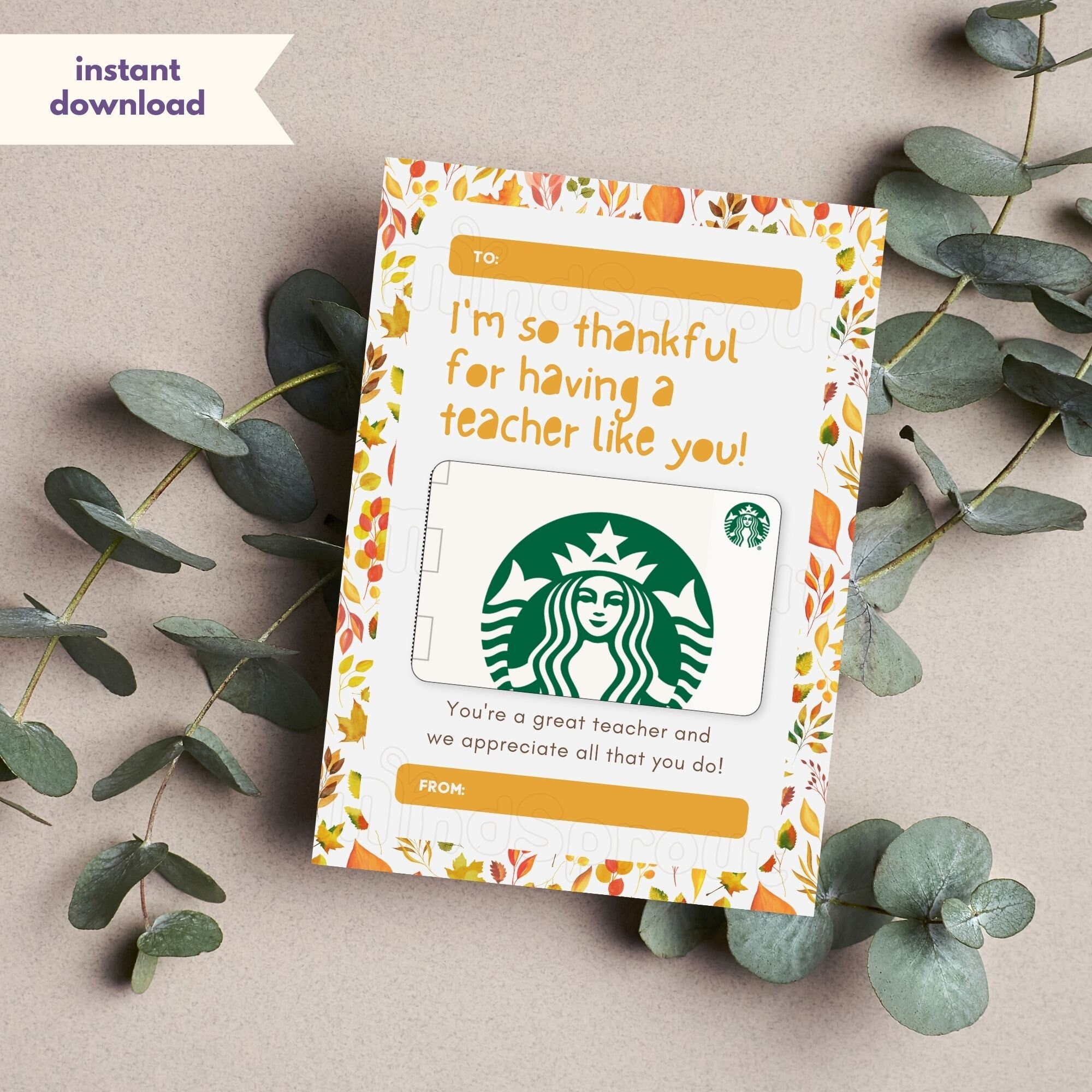 Thanksgiving Teacher Gift Card Holder Gift for Teacher Coffee Gift Card ...