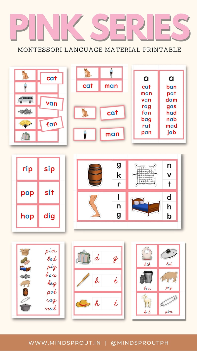 PINK Language Series PBG Montessori Language CVC Word Clip Card ...
