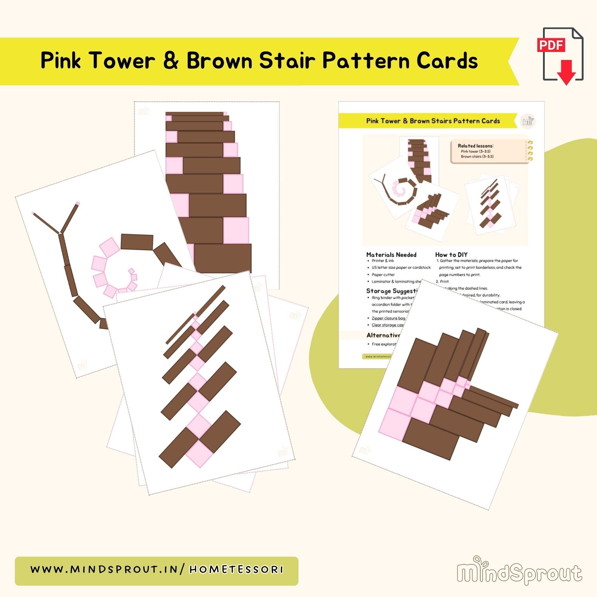 Pink Tower & Brown Stair Pattern Cards Montessori Sensorial Extension ...