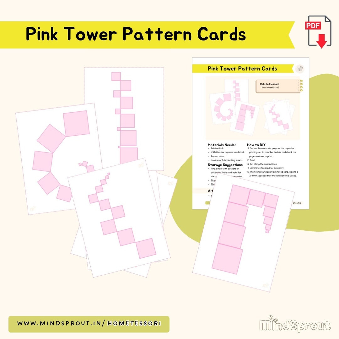 Pink Tower Pattern Cards Montessori Sensorial Extension Material ...