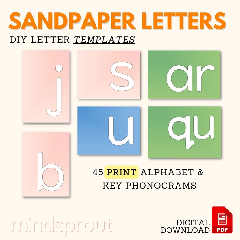 Montessori Sandpaper Letters DIY Template PRINT Uppercase Lowercase ...