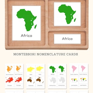CONTINENTS Montessori Nomenclature 3-part Card Vocabulary Building ...