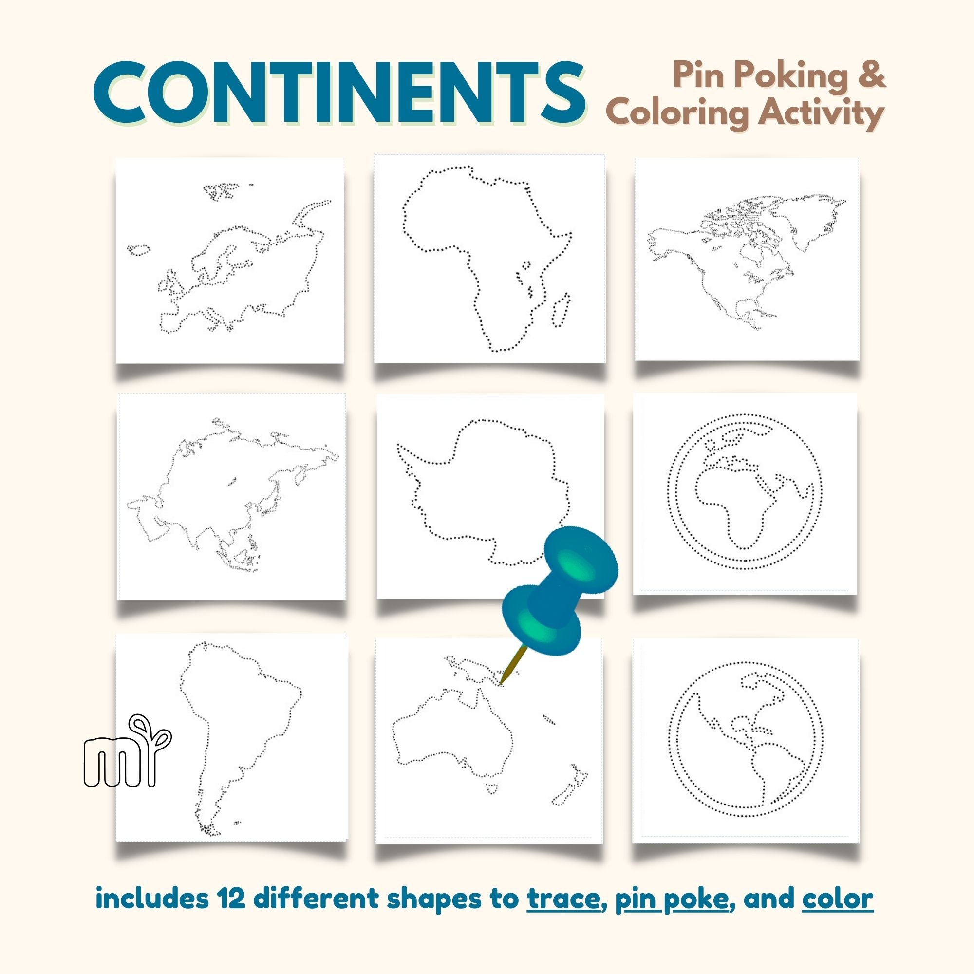 Continents Push Prick Punch Pin Poke Activity Fine Motor Skill Work ...