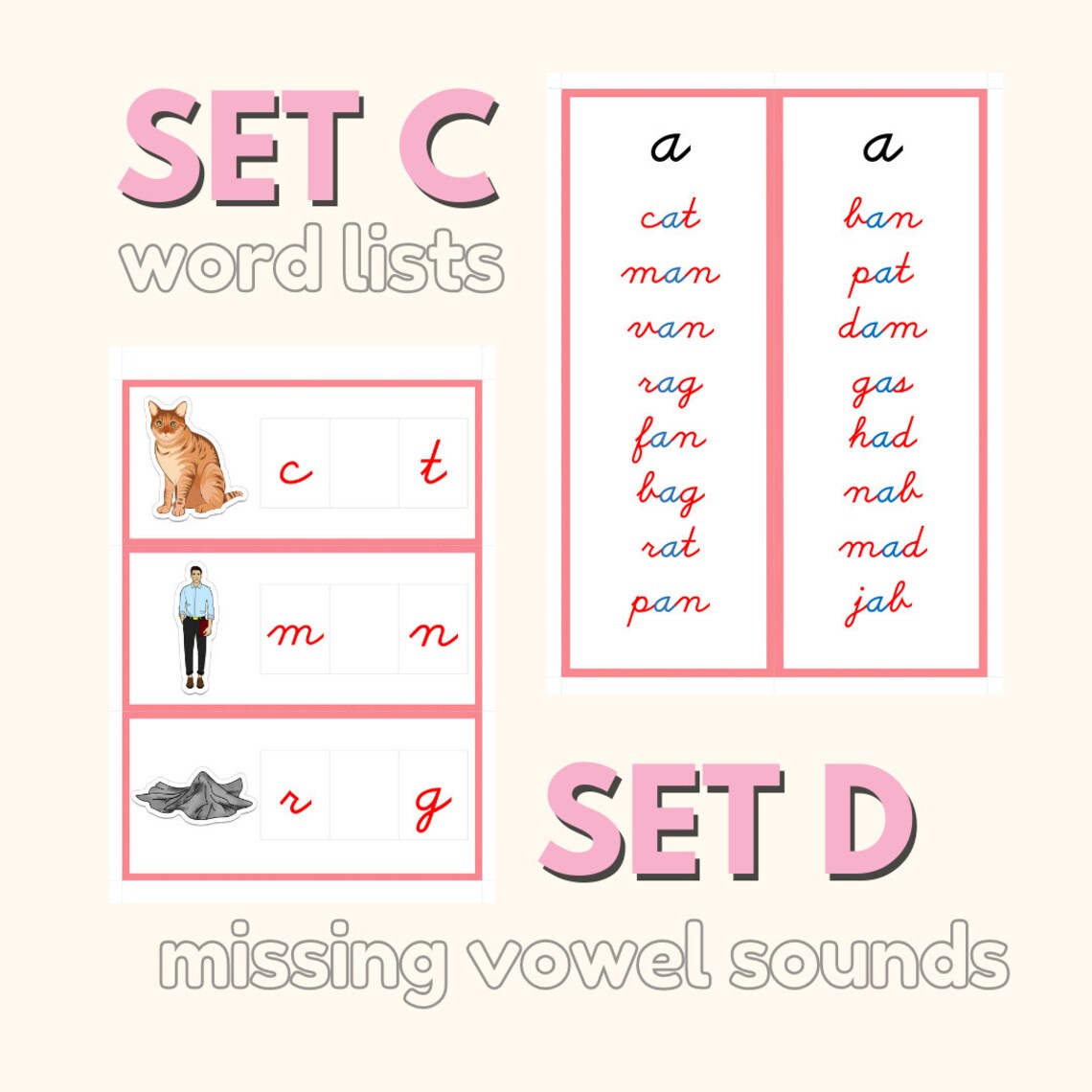 PINK Language Series PBG Montessori Language CVC Word Clip Card ...