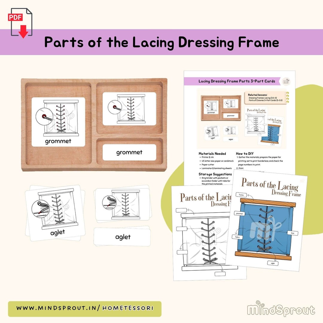 Parts of Lacing Dressing Frame 3-part Cards Montessori Practical Life ...
