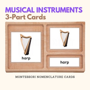 MUSICAL INSTRUMENTS Montessori Nomenclature Card Classified 3-part ...
