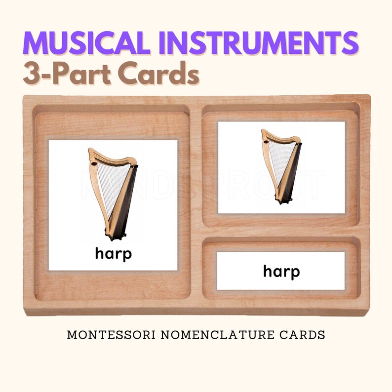 MUSICAL INSTRUMENTS Montessori Nomenclature Card Classified 3-part ...