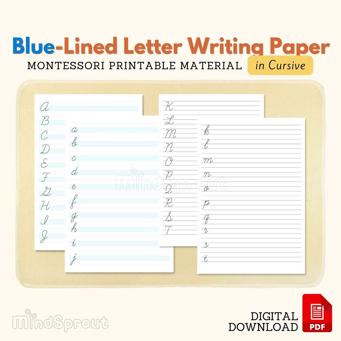 Montessori Blue-lined CURSIVE Letter Writing Sheet Tracing Activity ...
