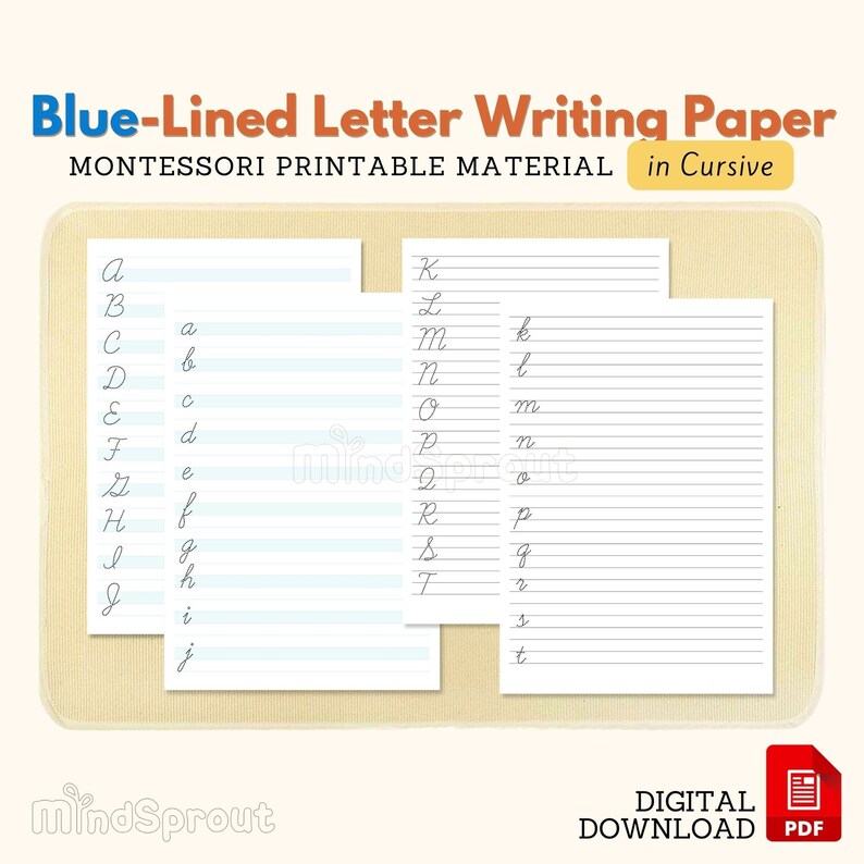 Montessori Blue-lined CURSIVE Letter Writing Sheet Tracing Activity ...